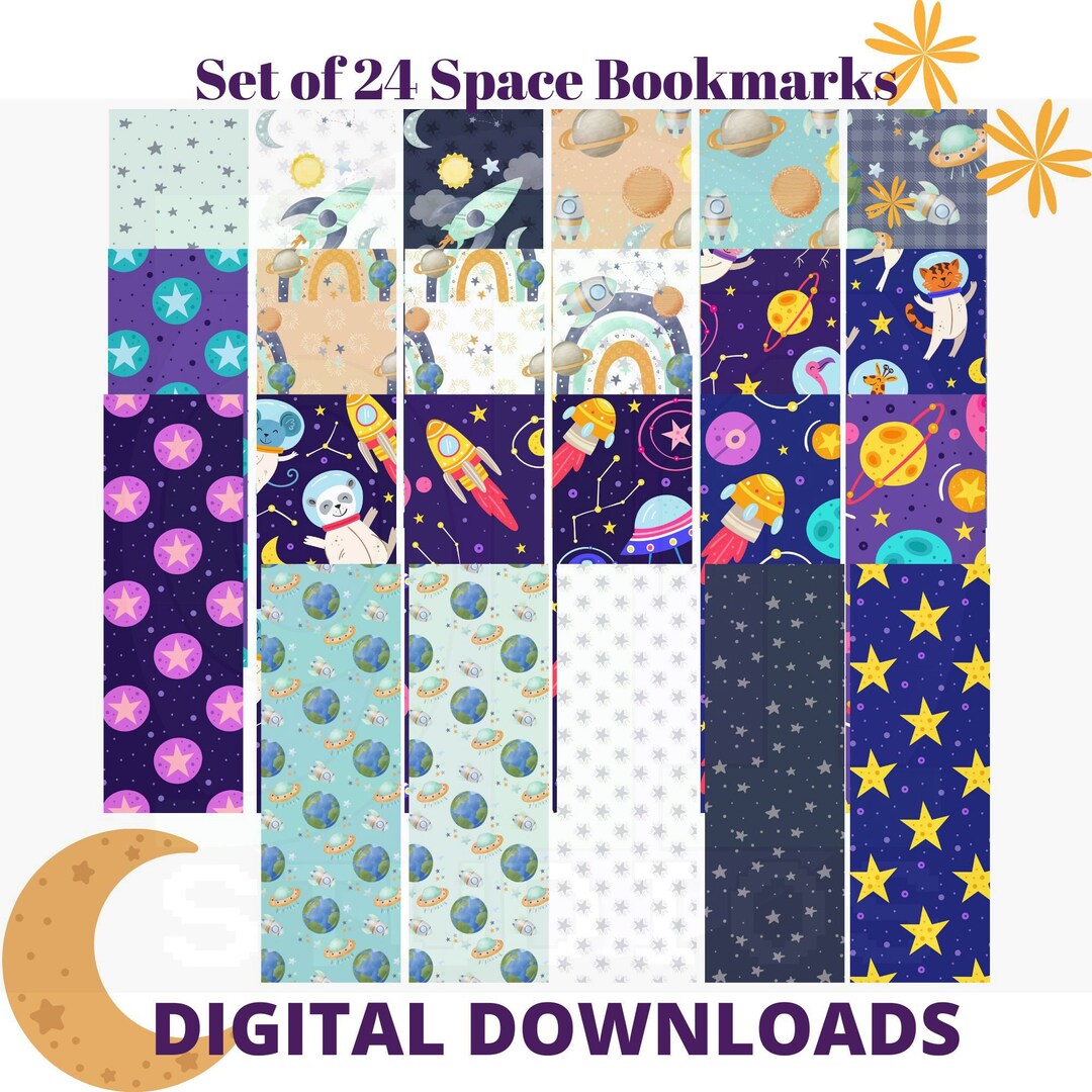 Set of 24 Space Digital Bookmarks to Download and Print - Silhouette ...
