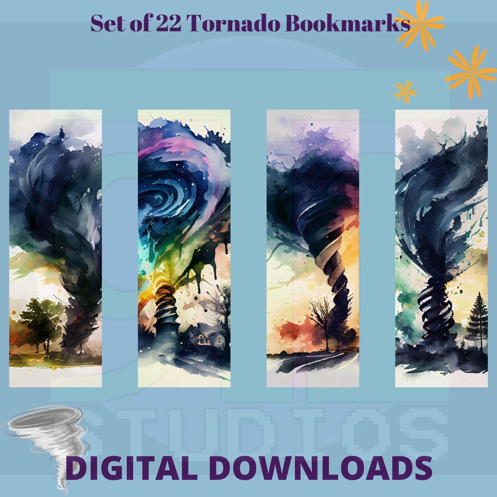 Set of 22 Tornado Digital Bookmarks to Download and Print - Silhouette ...