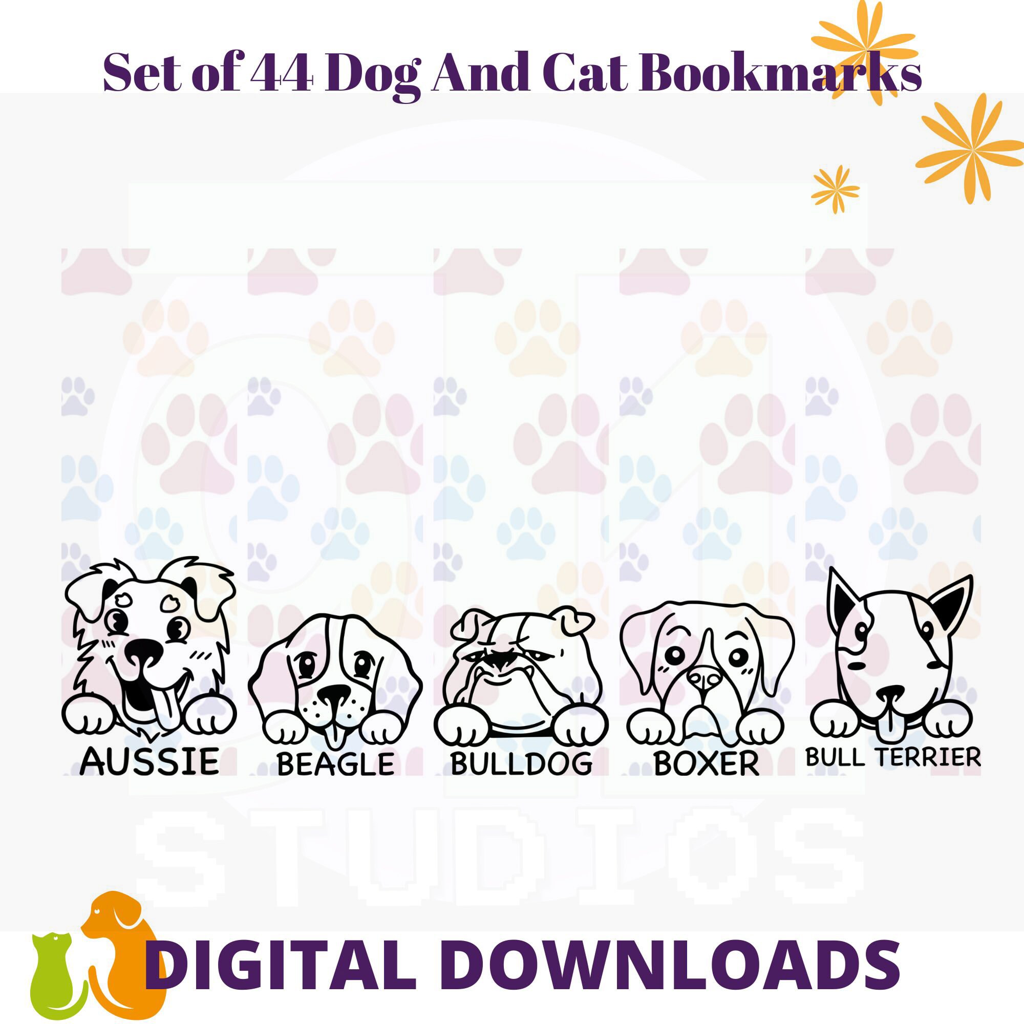 Set of 44 Dogs and Cats Digital Bookmarks to Download and - Etsy