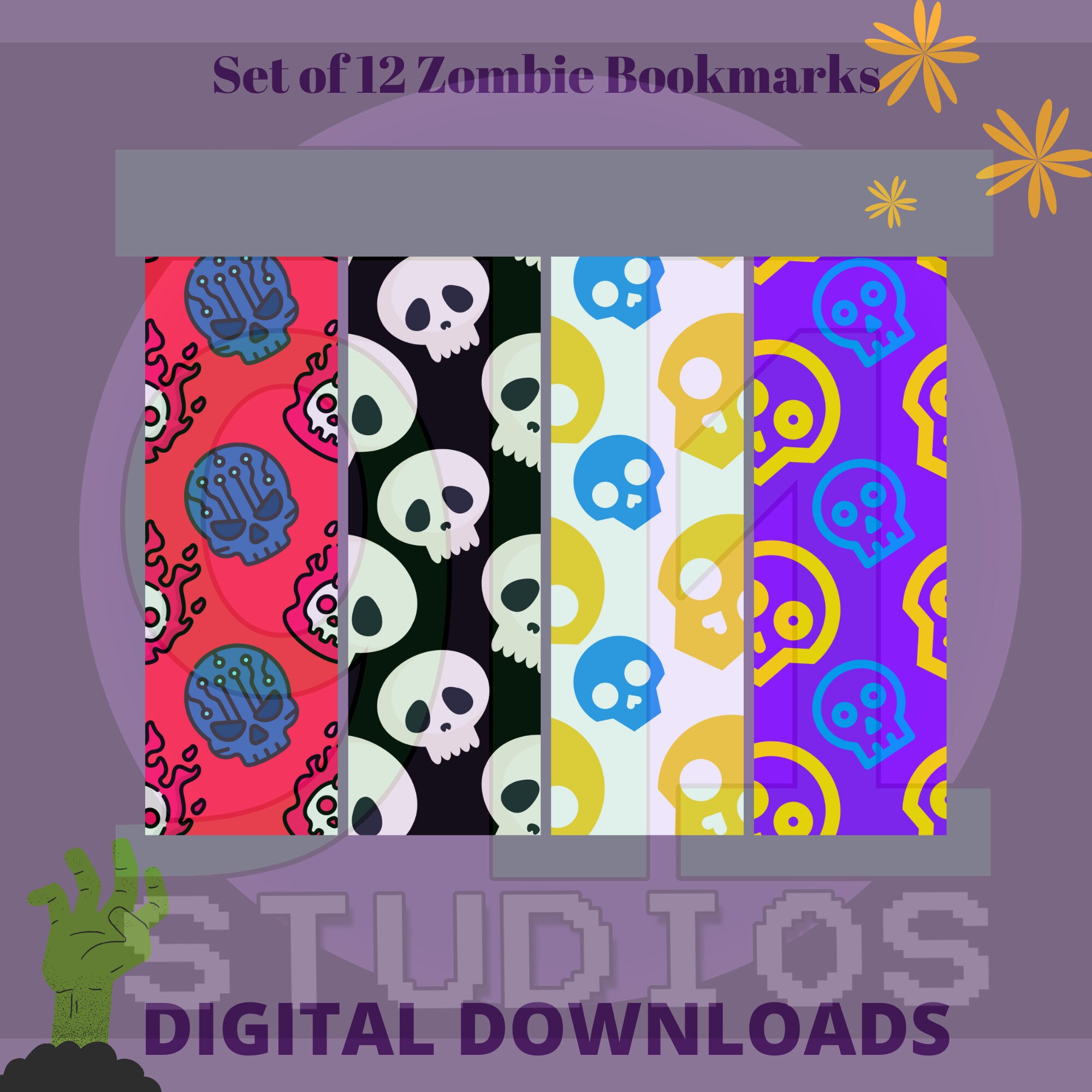 Set of 12 Zombie Digital Bookmarks to Download and Print - Silhouette ...