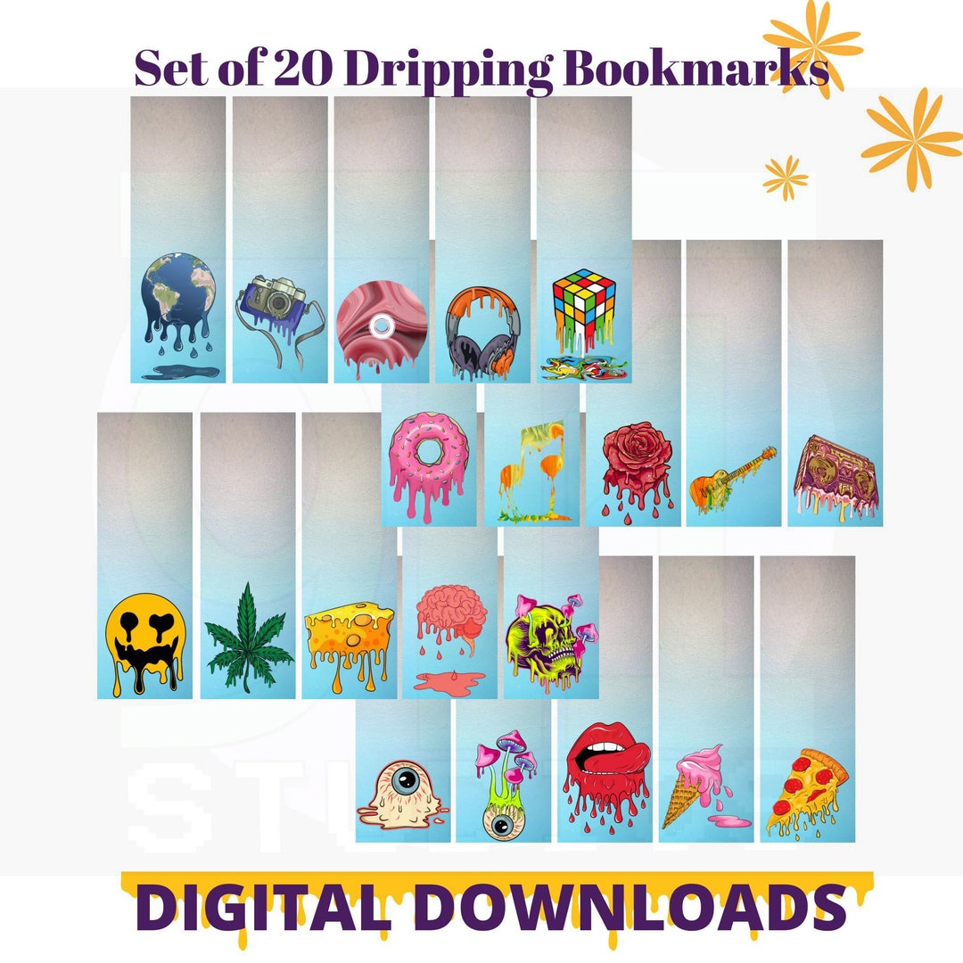Set of 20 Dripping Digital Bookmarks to Download and Print - Silhouette ...