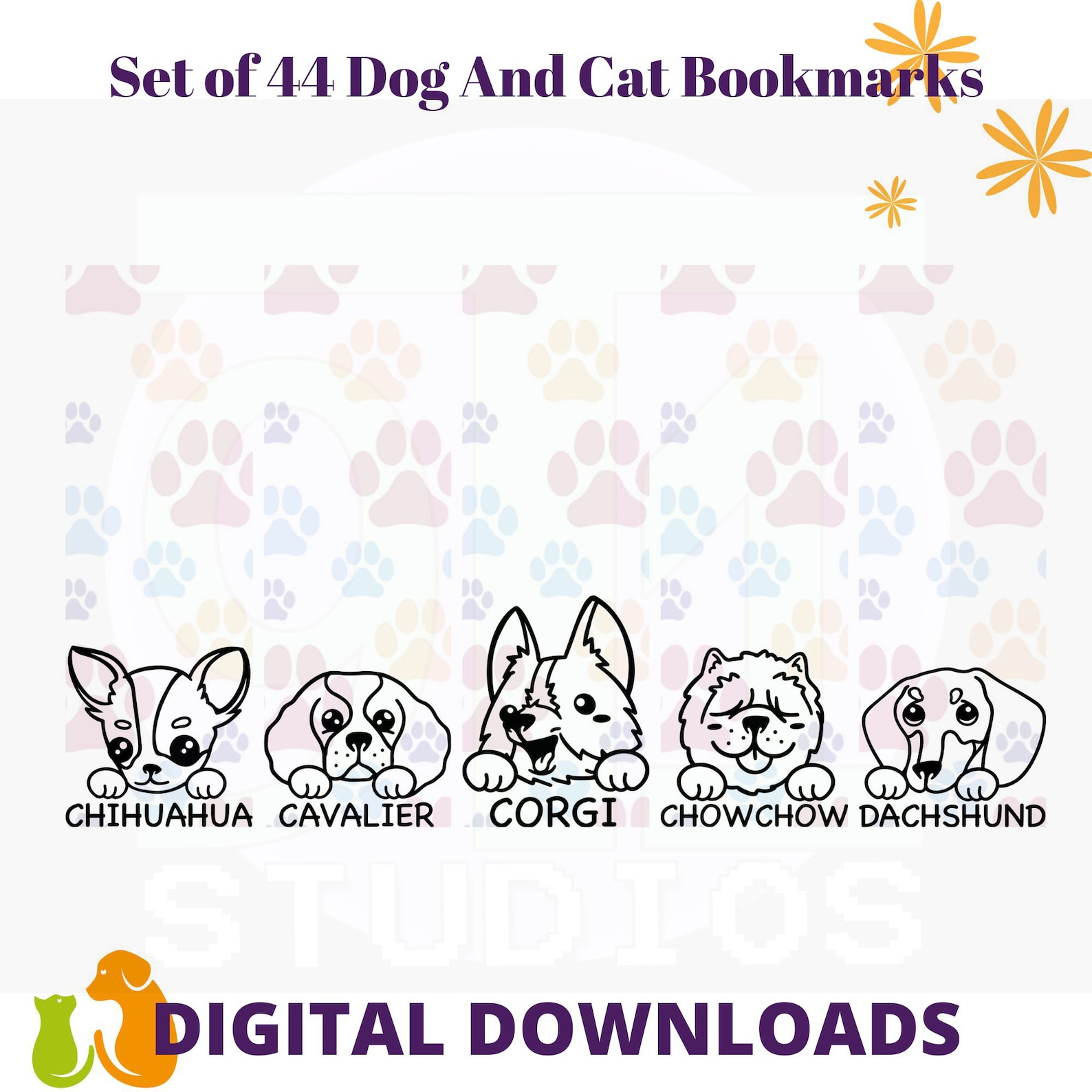 Set of 44 Dogs and Cats Digital Bookmarks to Download and Print ...