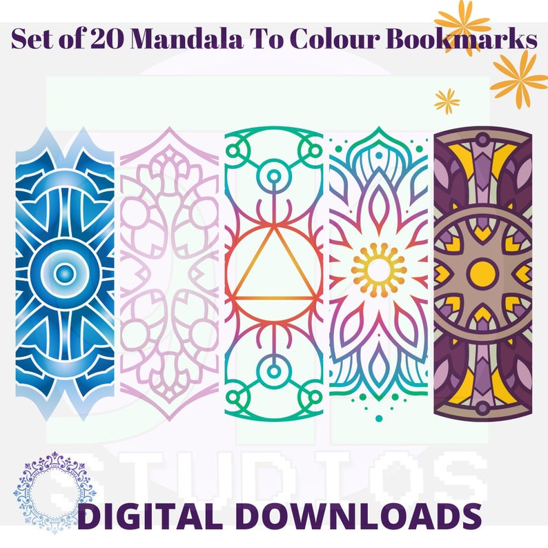 Set of 20 Mandala to Colour Digital Bookmarks to Download and Print ...