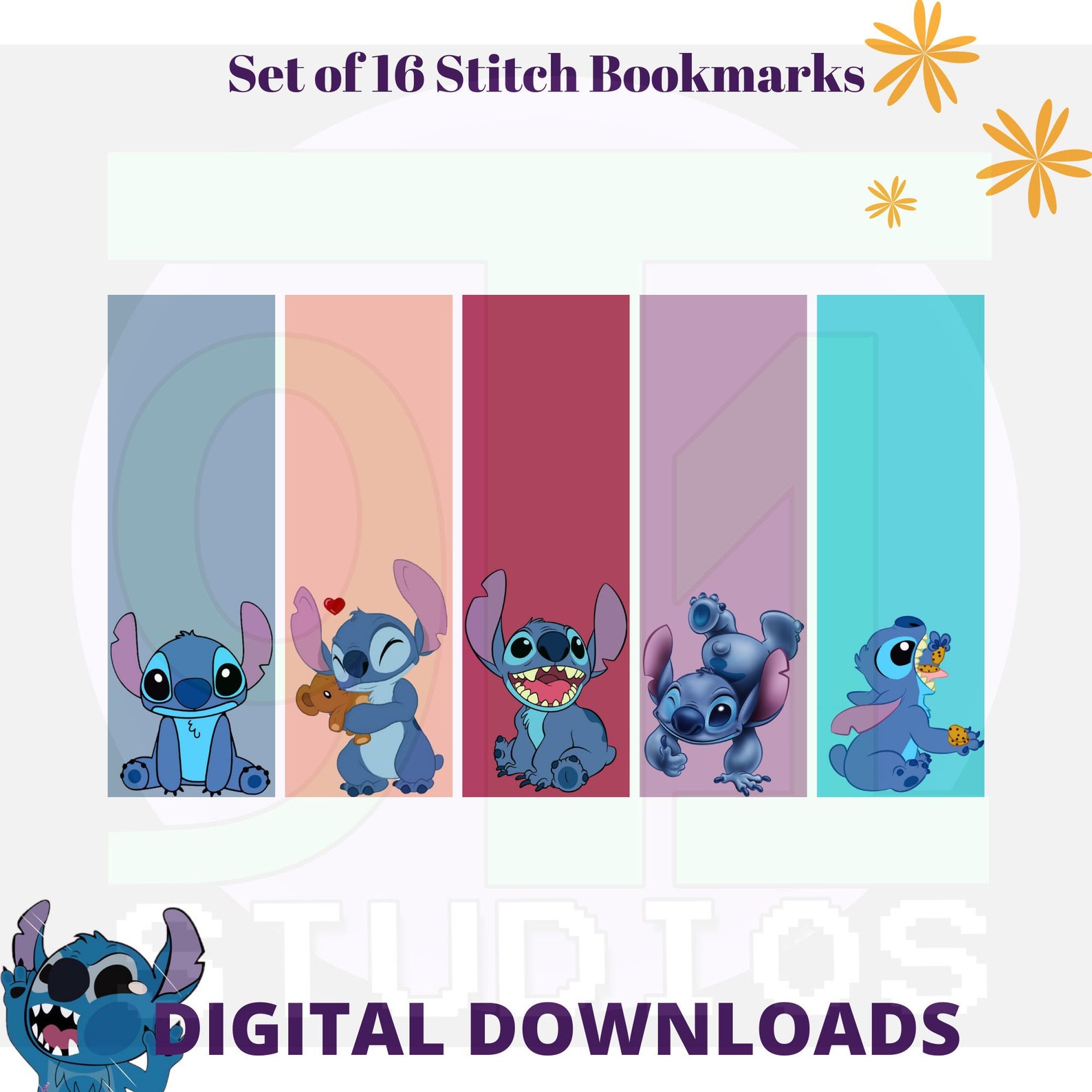 Ensemble de 16 signets numériques Stitch à télécharger et à imprimer ...