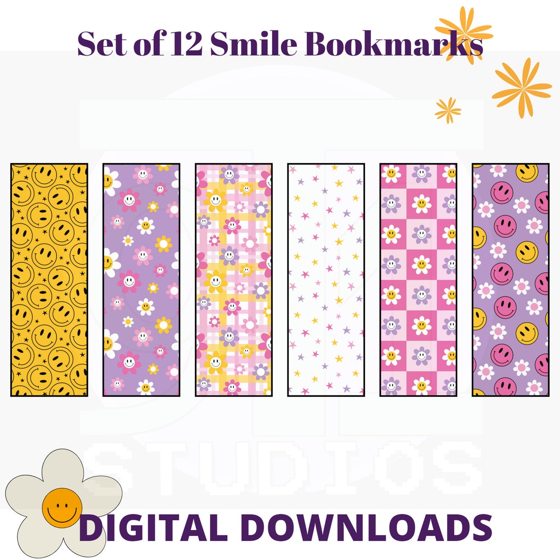 Set of 12 Smiley Digital Bookmarks to Download and Print - Silhouette ...