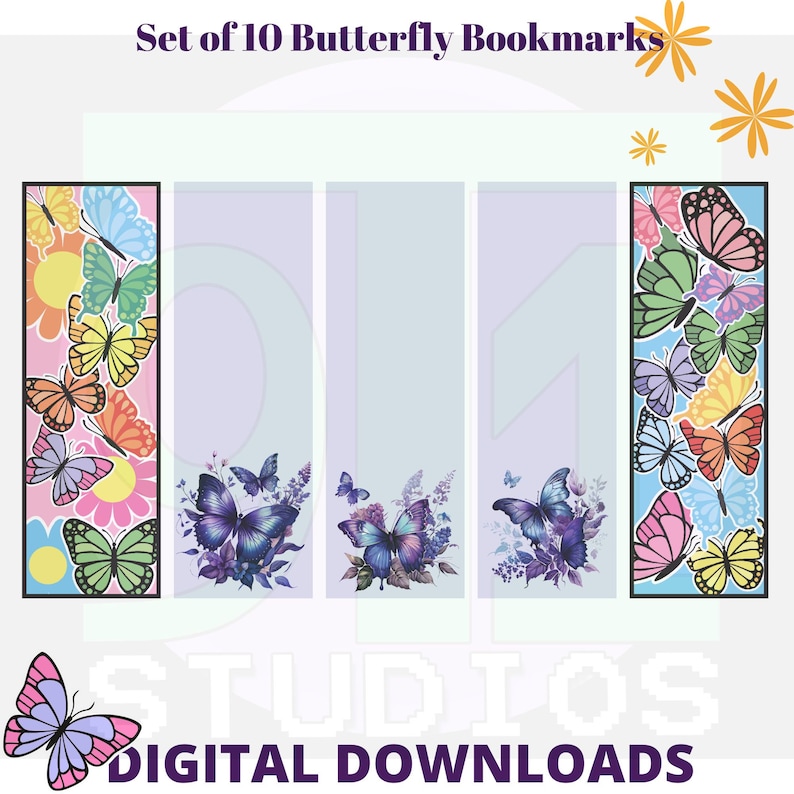 Set of 10 Butterfly Digital Bookmarks to Download and Print Silhouette ...