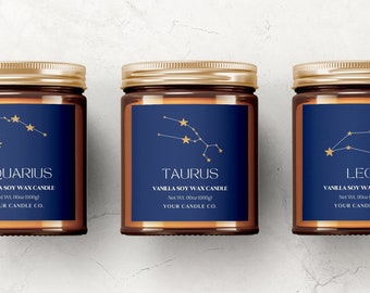 Printable Zodiac Candle Labels Template Canva, Horoscope Candle Label ...