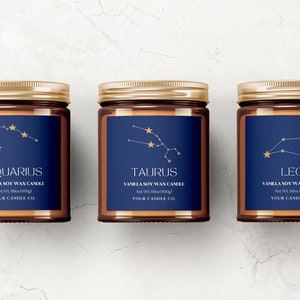 Printable Zodiac Candle Labels Template Canva, Horoscope Candle Label ...