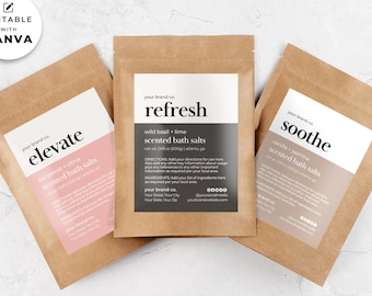 Bath Salts Pouch Label Template Editable Canva, Printable Body Scrub ...