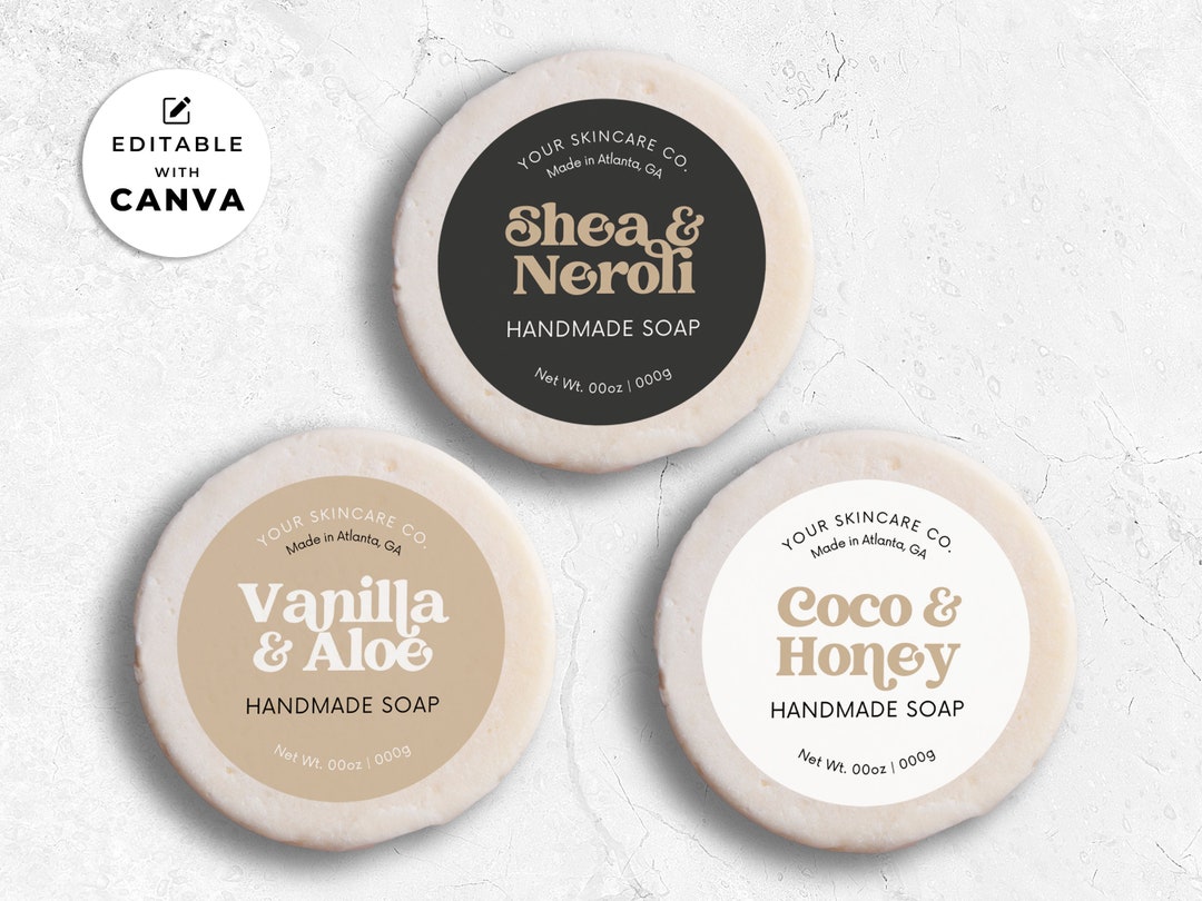 Editable Round Soap Label Template Canva, Modern Soap Label Design ...