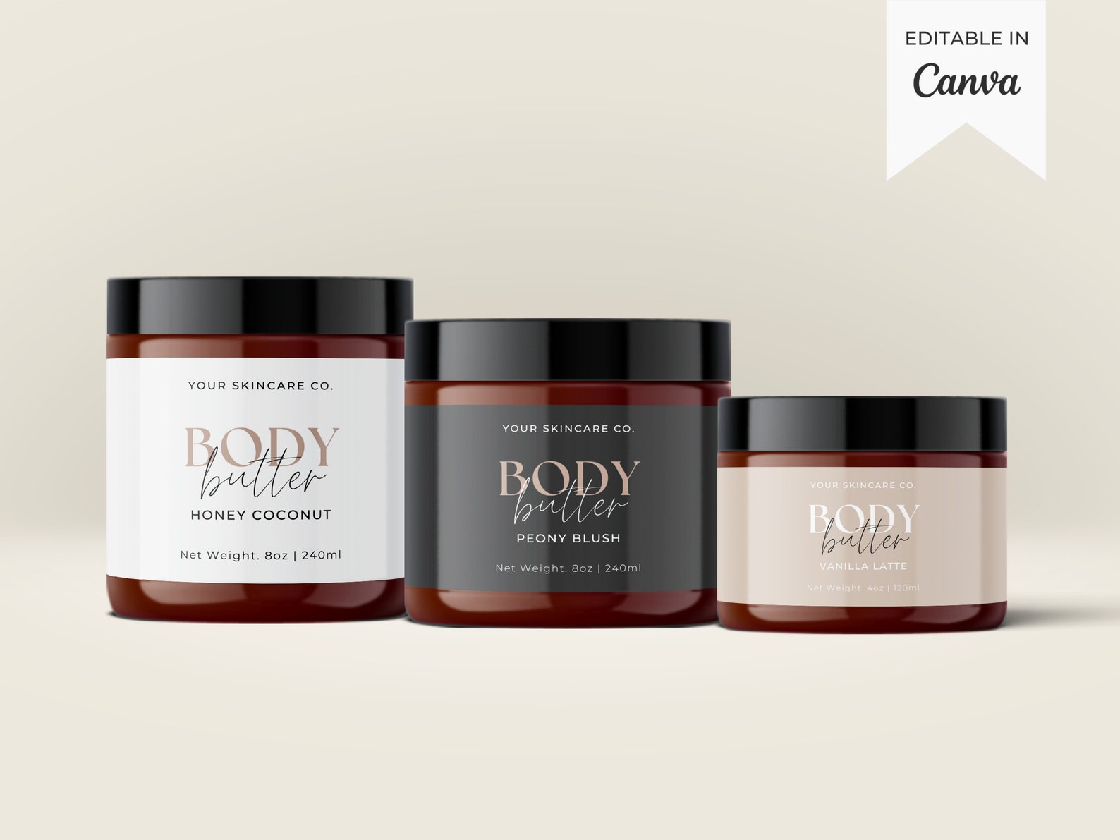 Editable Body Product Skincare Label Template, Body Butter Jar Label ...