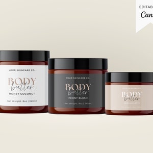 Editable Body Product Skincare Label Template, Body Butter Jar Label ...
