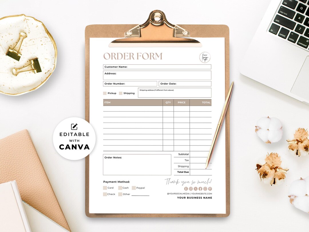 Printable Order Form Template, Custom Business Form (canva Editable) Aa ...