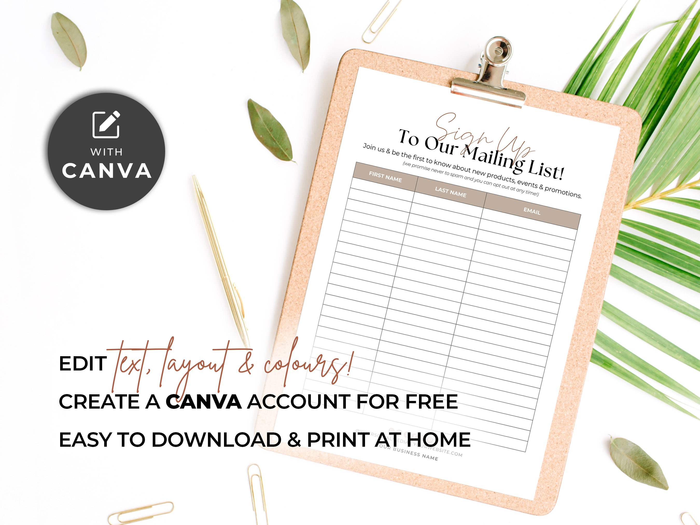 Printable Email List Template Canva, Editable Small Business Mailing ...
