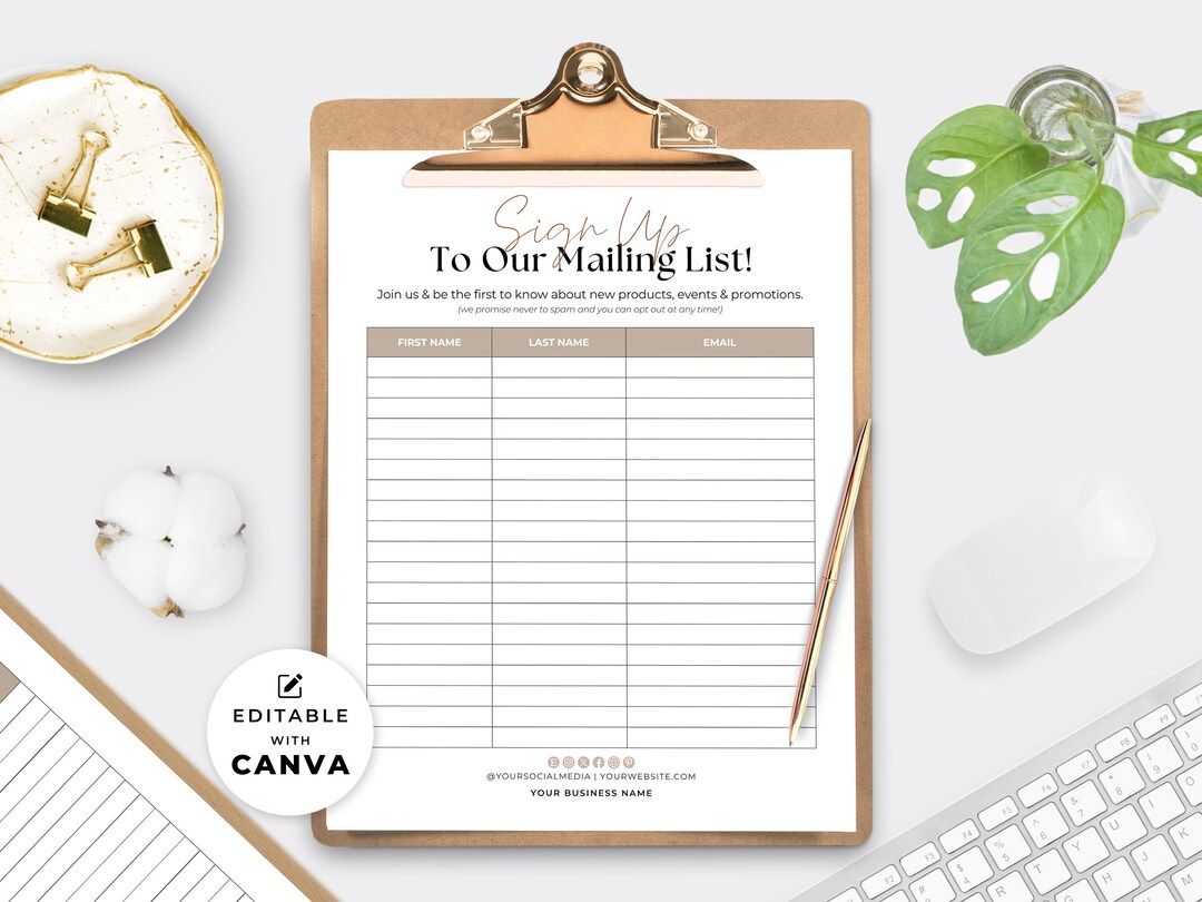 Printable Email List Template Canva, Editable Small Business Mailing ...