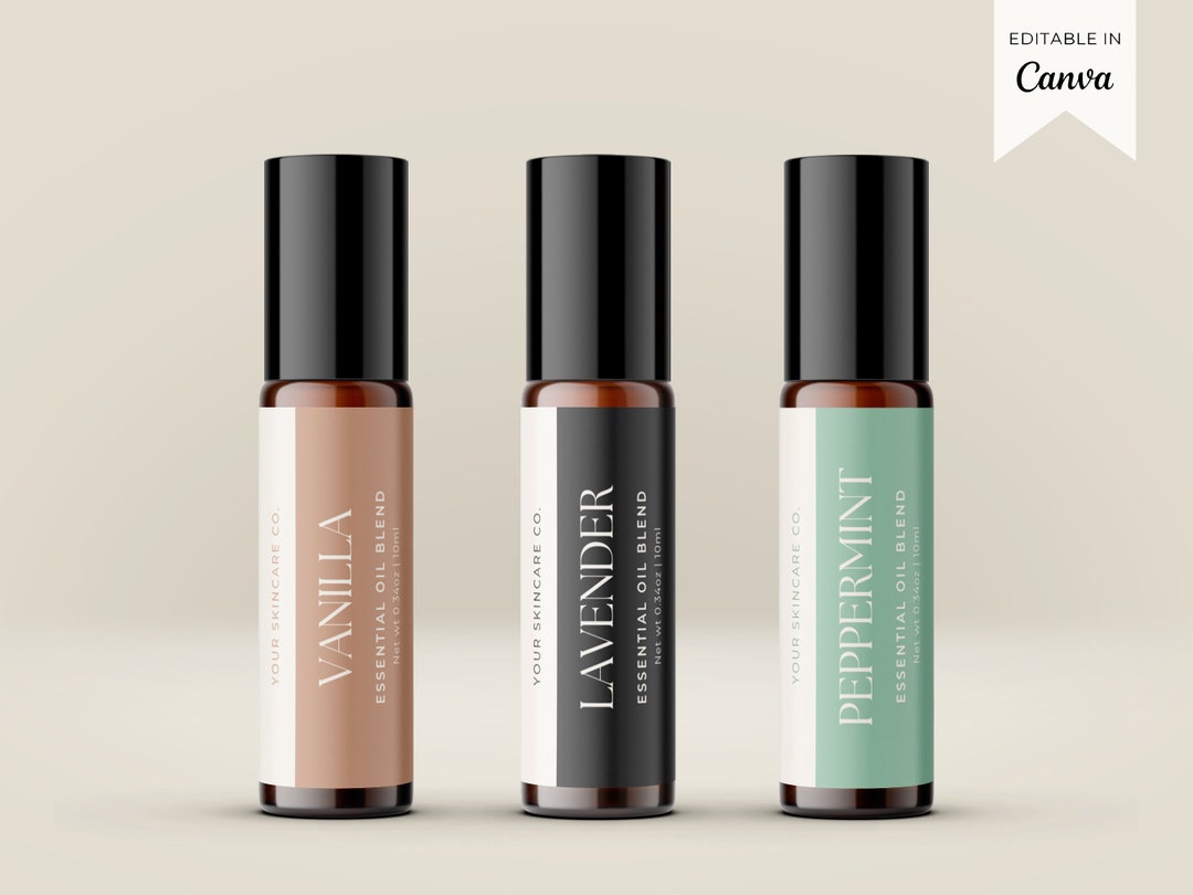 Essential Oil Roller Bottle Label Template Canva, Editable Roll on Boho ...