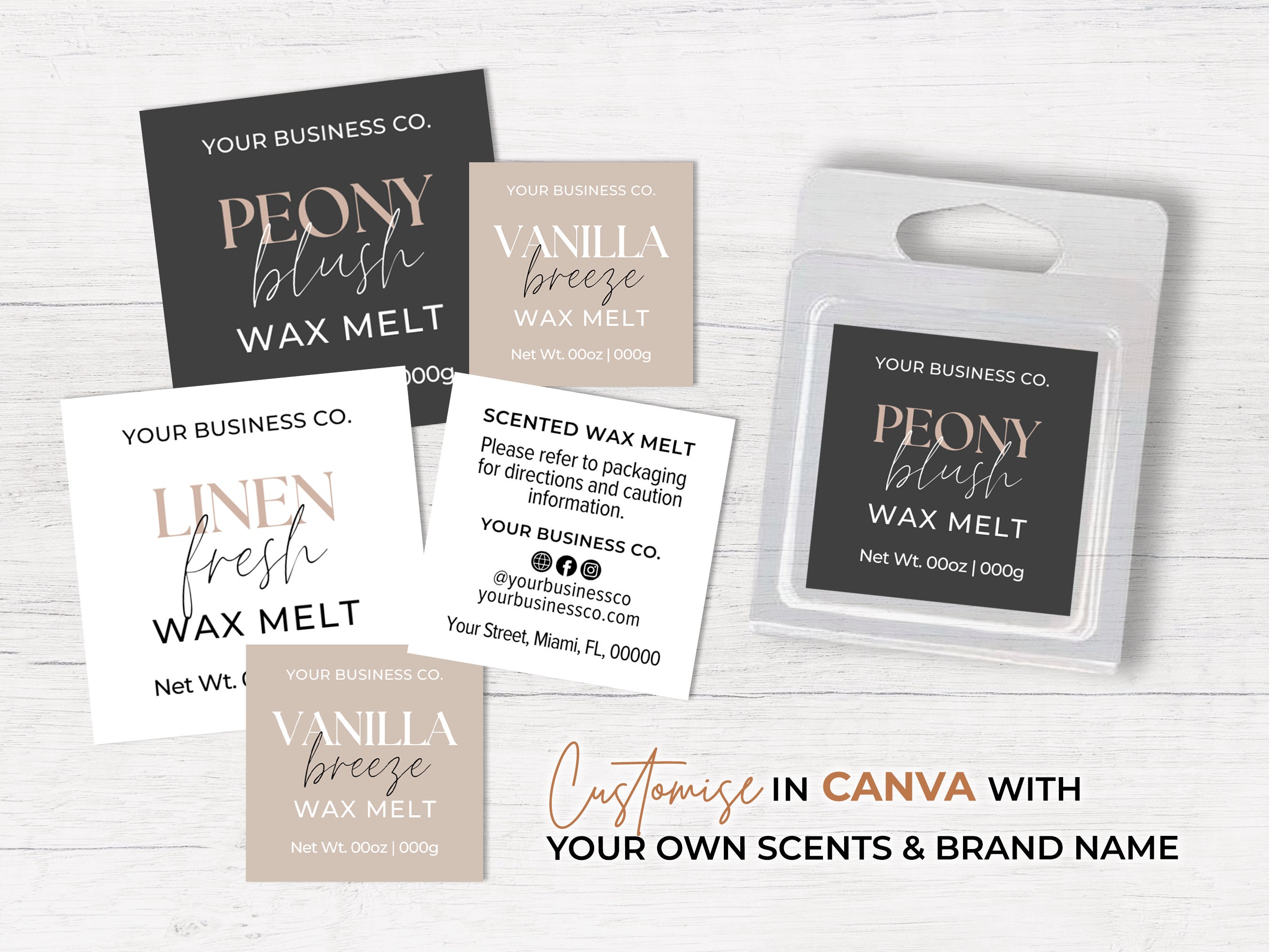 Square Wax Melt Label Template Canva, Editable Wax Melt Sample Label ...