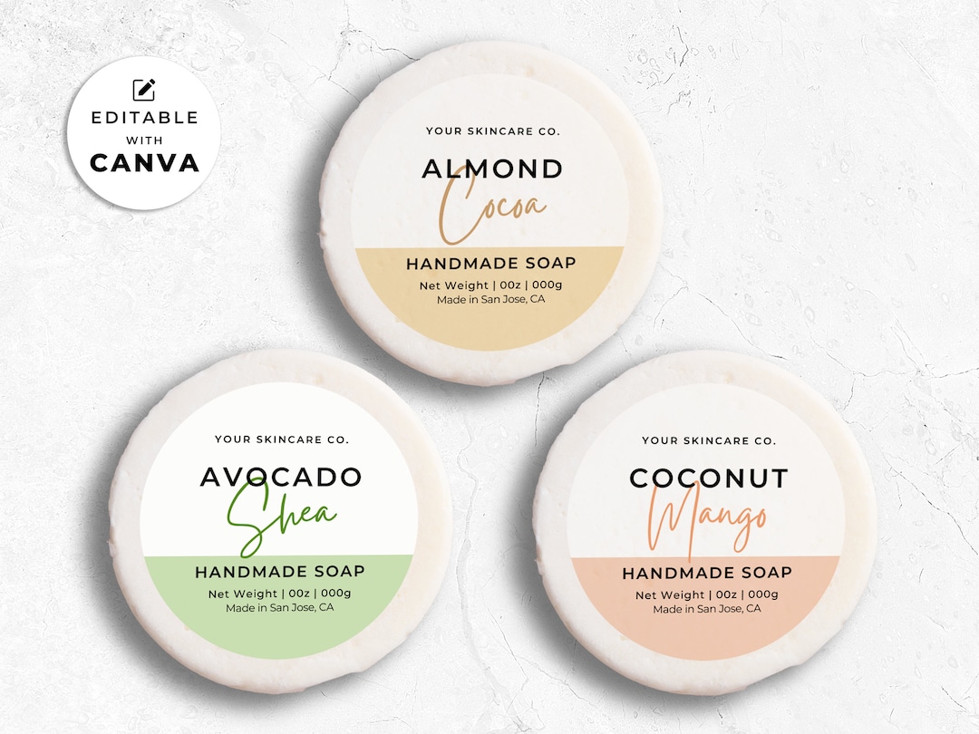 Editable Round Soap Label Template Canva, Modern Soap Label Design ...
