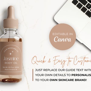 Editable Dropper Bottle Label Template Canva, Boho Body Oil Label ...