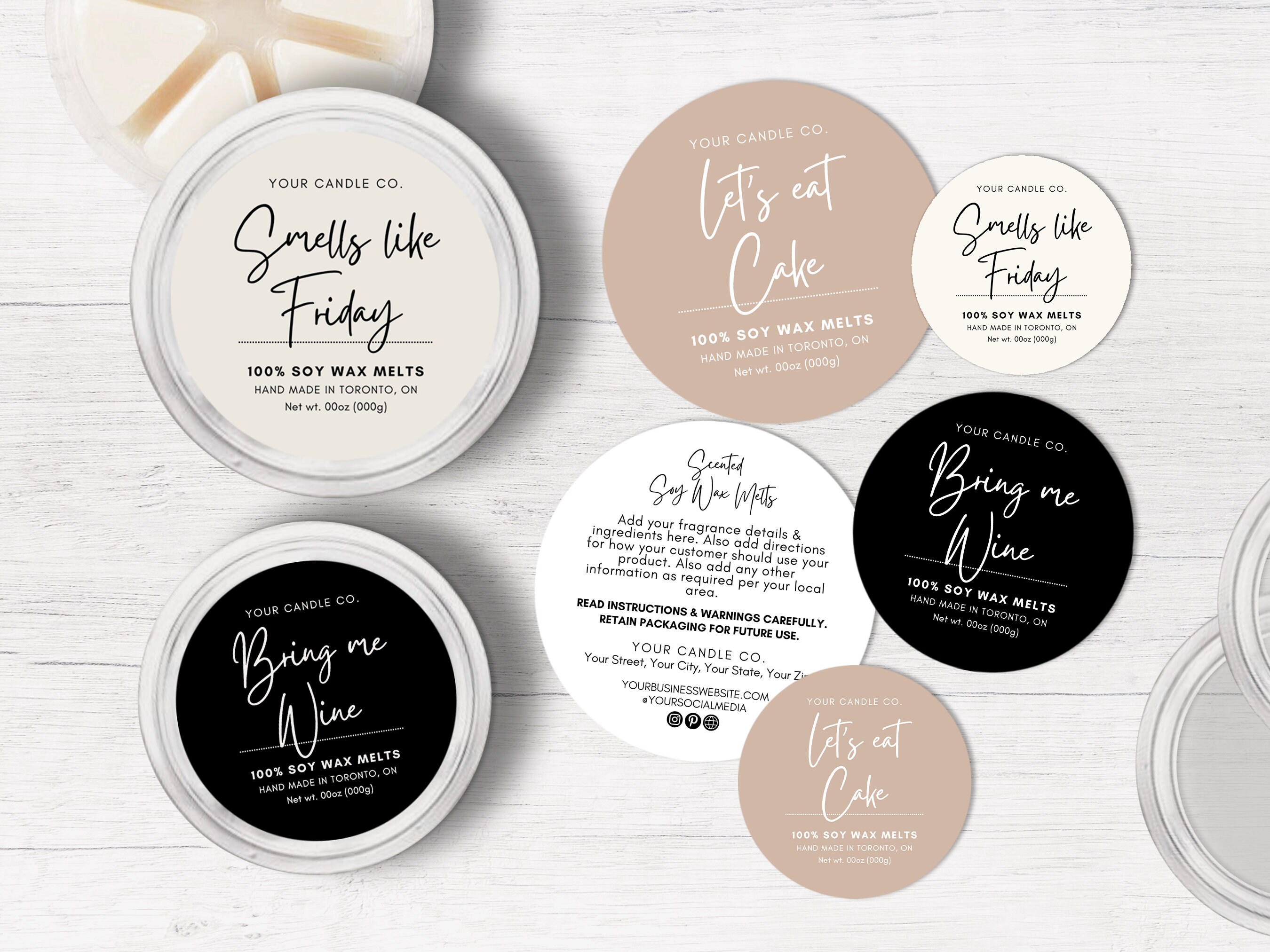 Round Wax Melt Label Template Canva, Editable Custom Wax Melt Label ...
