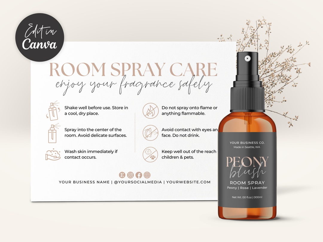 Room Spray Label Template + Matching Care Card & Icons Canva, Linen ...