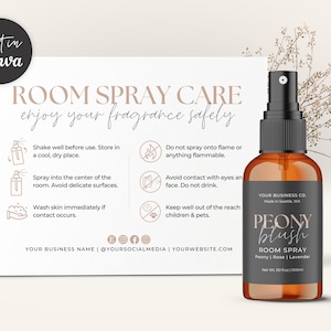 Room Spray Label Template + Matching Care Card & Icons Canva, Linen ...