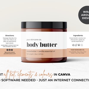 Printable Body Butter Label Template Canva, Editable Cosmetic Body ...