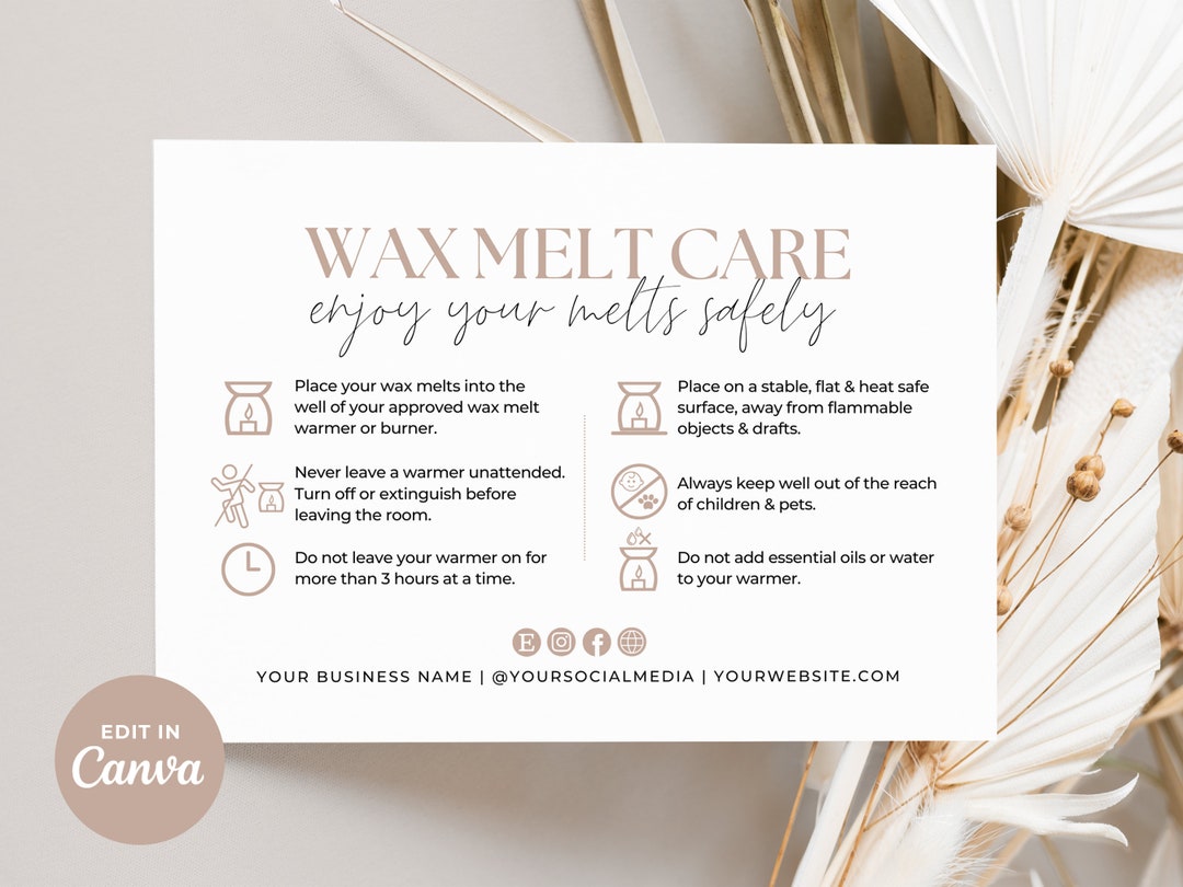 Wax Melt Care Card Template Canva, Printable Wax Melt Care Instructions ...
