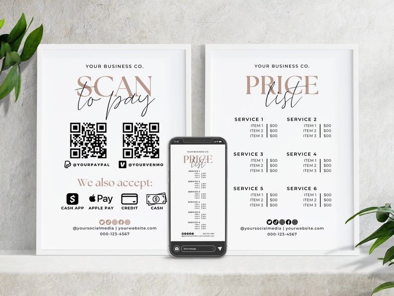Price List Template & Scan to Pay Template QR Code Sign Canva - Etsy UK