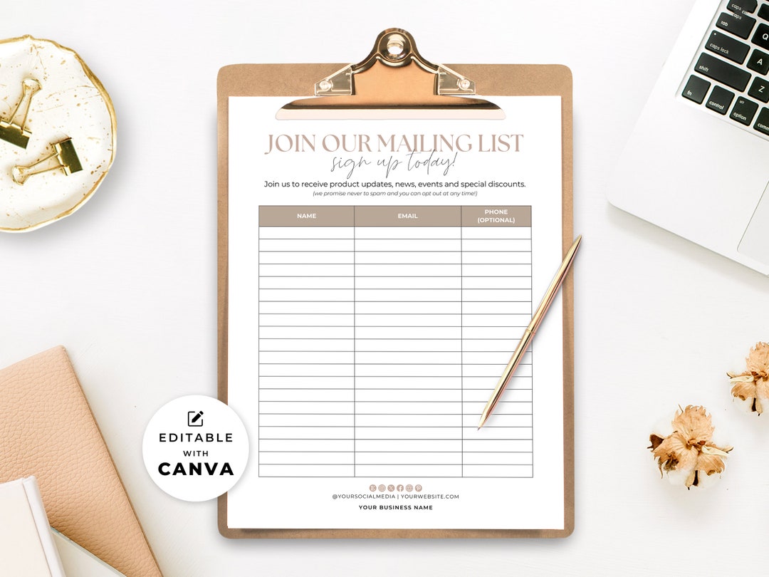 Printable Email List Template Canva, Small Business Contact List Form ...