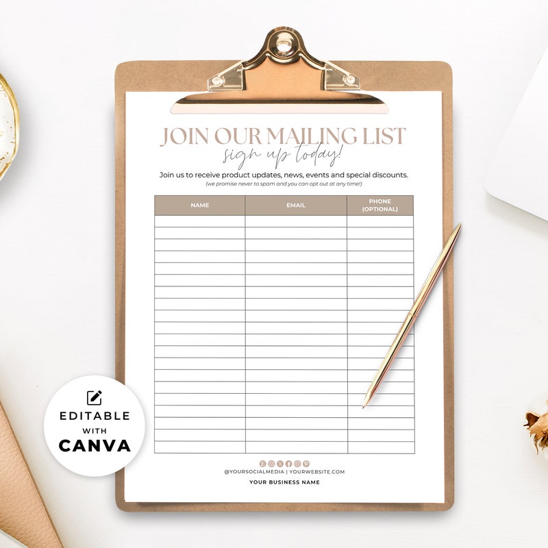 Printable Email Sign up Sheet - Etsy