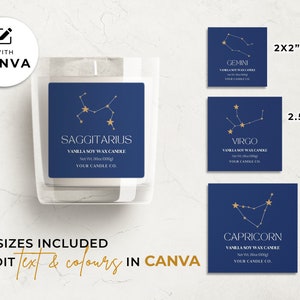Printable Zodiac Candle Labels Template Canva, Horoscope Candle Label ...
