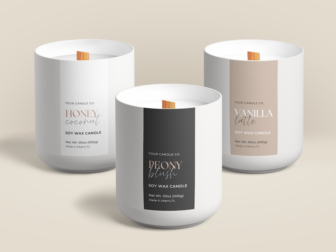 Candle Label Template Canva, Printable Modern Slim Candle Label Design ...
