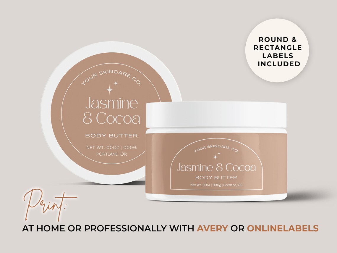 Editable Body Product Skincare Label Template, Boho Body Butter Jar ...