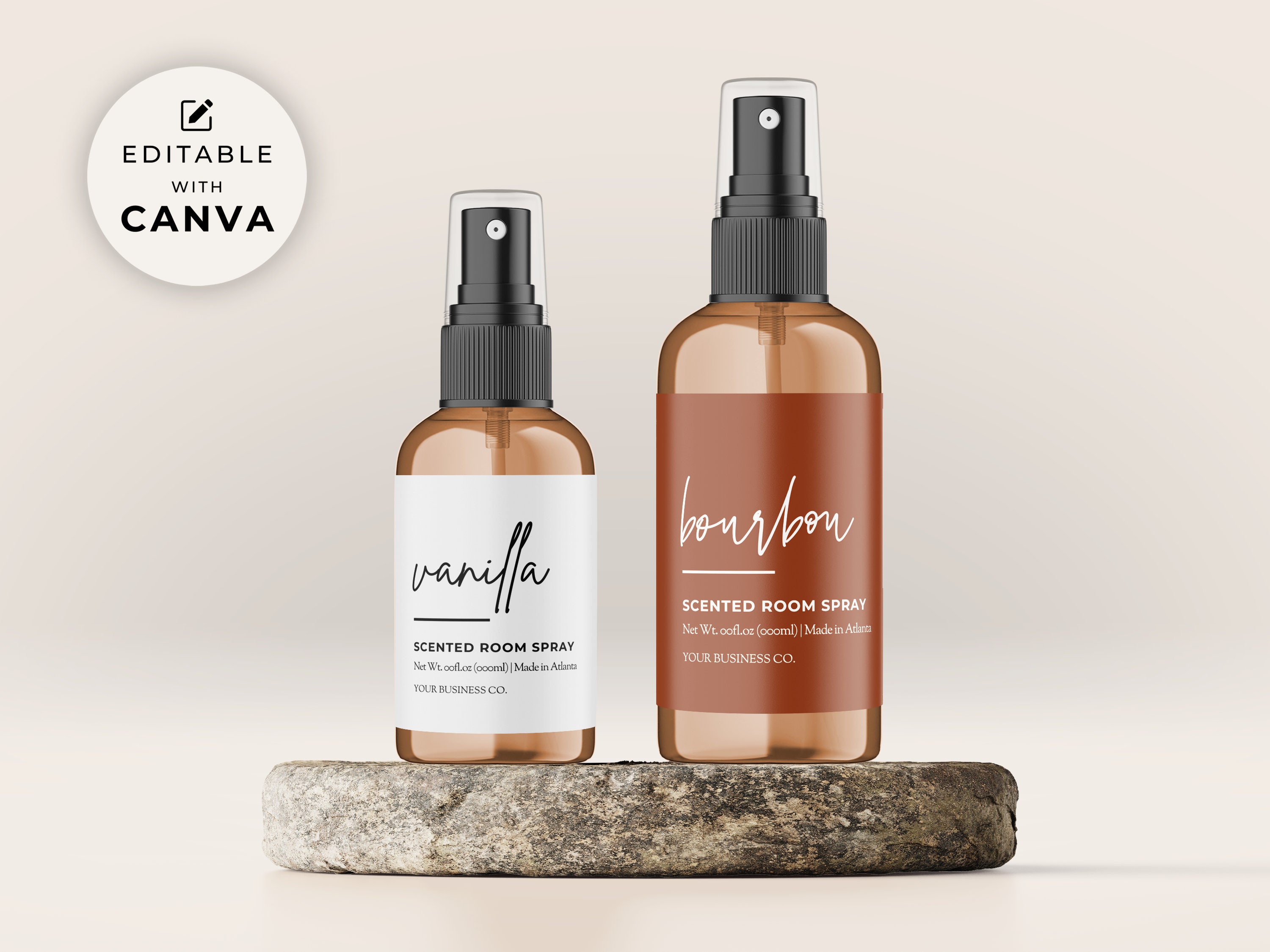 Editable Room Spray Label Template Canva: Modern Bottle Branding ...