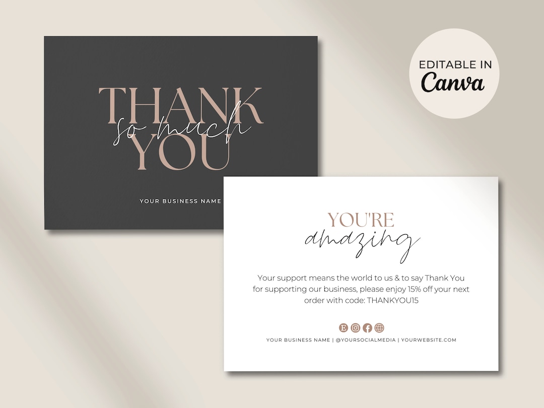 Business Thank You Cards Template Printable Thank You Cards - Etsy