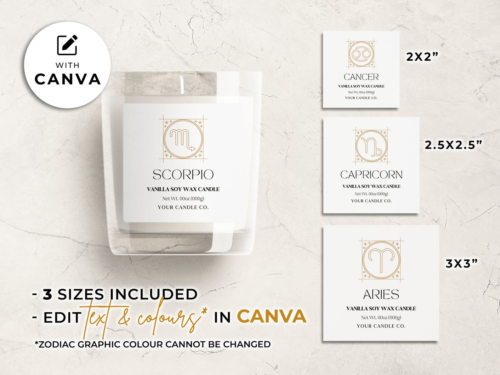 Printable Zodiac Candle Labels Template Canva, Horoscope Candle Label ...