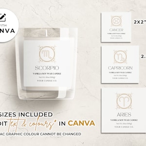 Printable Zodiac Candle Labels Template Canva, Horoscope Candle Label ...