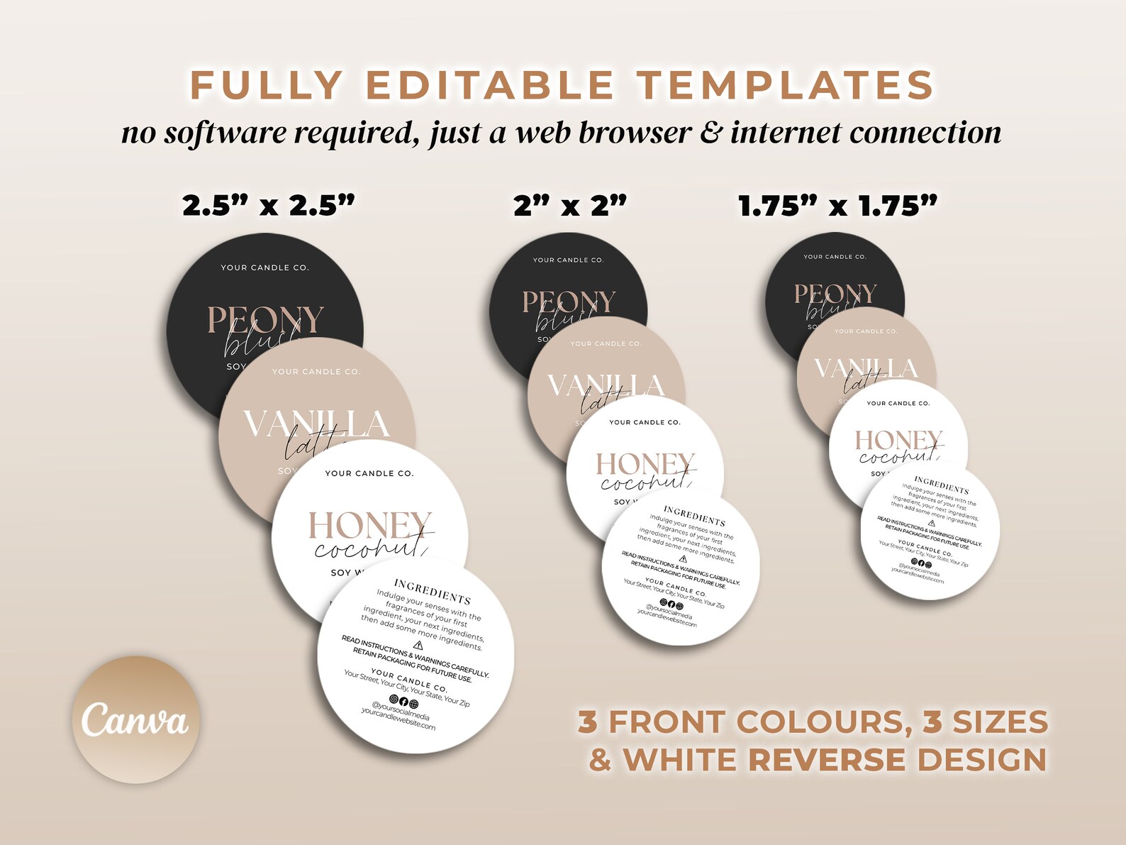 Round Wax Melt Label Template Editable Canva, Custom Wax Melt Label ...