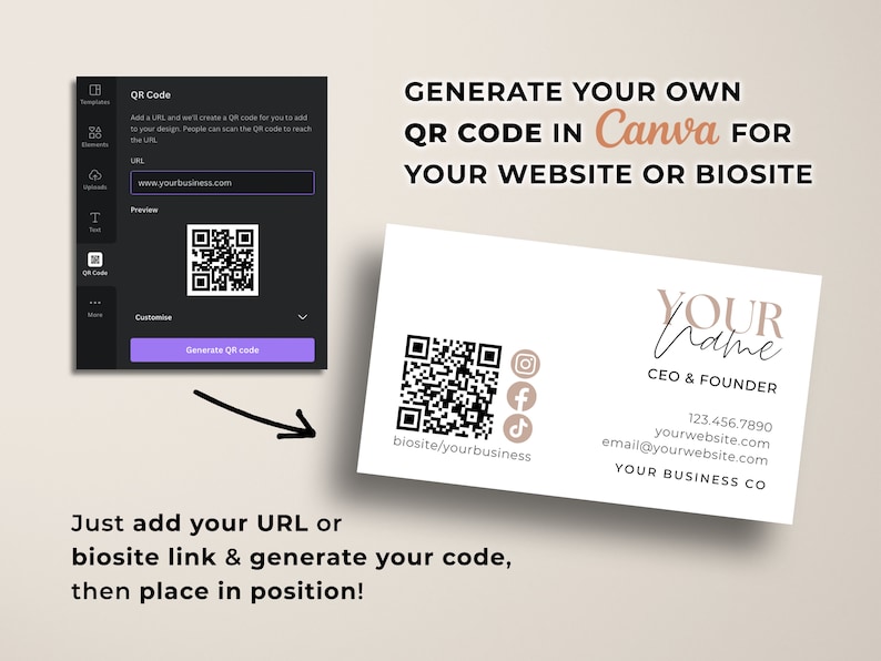 Business Card Template Canva QR Code Instant Download, Printable Credit ...