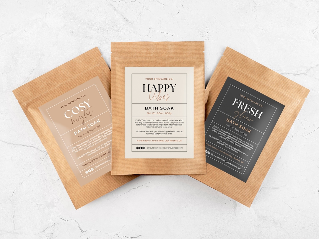 Pouch Label Template Canva, Printable Bath Salts Product Label ...