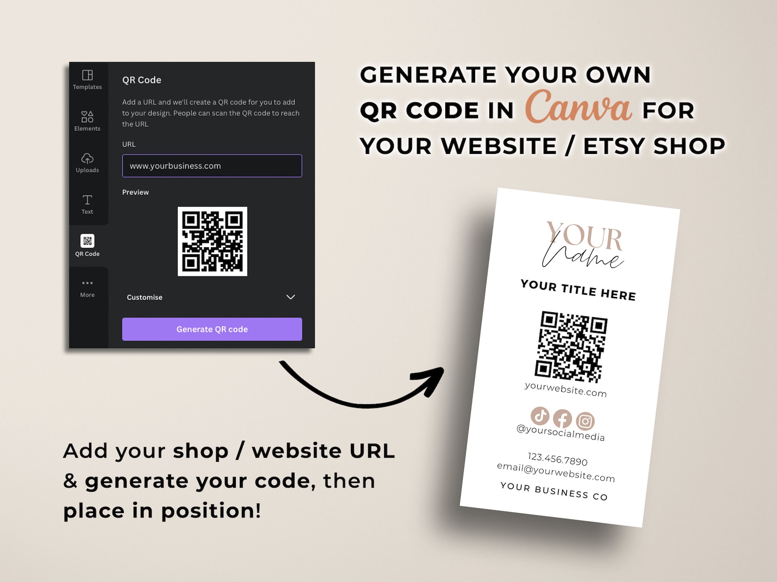 Vertical Business Card Template QR Code Canva, Printable Elegant ...