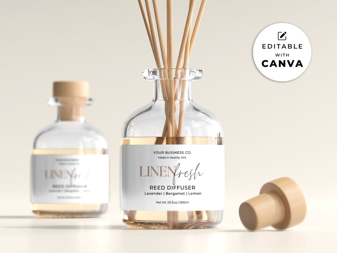 Reed Diffuser Bottle Label Template Canva, Editable Room Fragrance Bottle Label Design ...