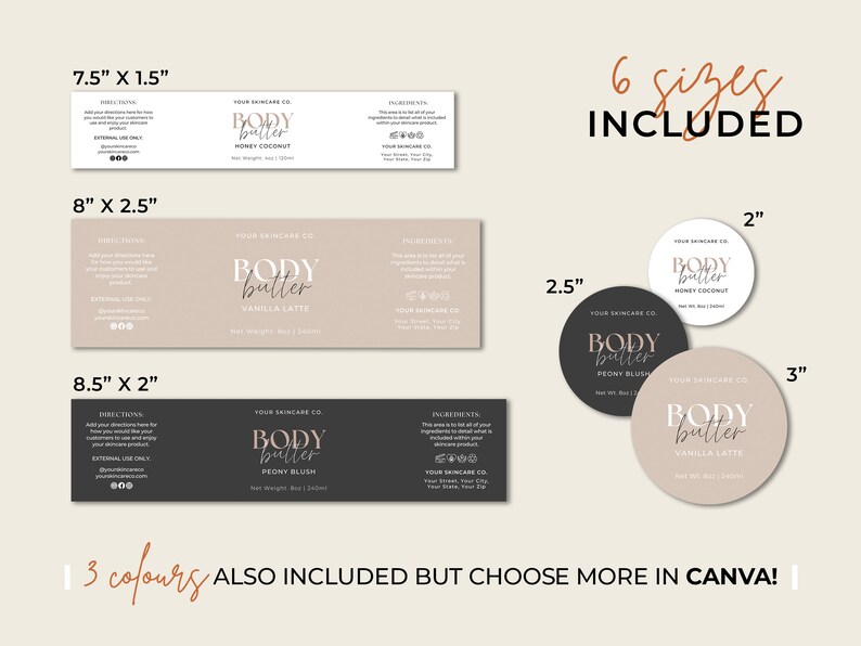 Editable Body Product Skincare Label Template Body Butter Jar - Etsy