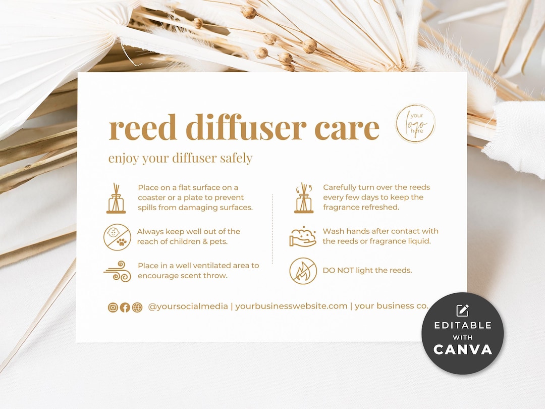 Reed Diffuser Care Card Template: Editable Home Fragrance Guide (canva ...