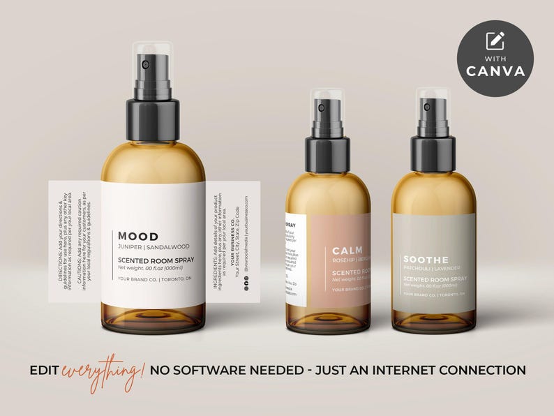 Editable Room Spray Label Template: Canva Printable (digital Download ...