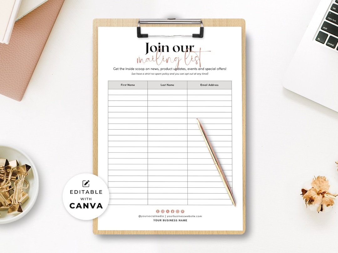 Printable Email List Template Canva, Editable Small Business Contact ...