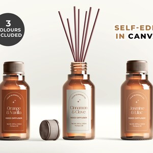 Reed Diffuser Bottle Label Template Canva, Editable Boho Room Diffuser ...