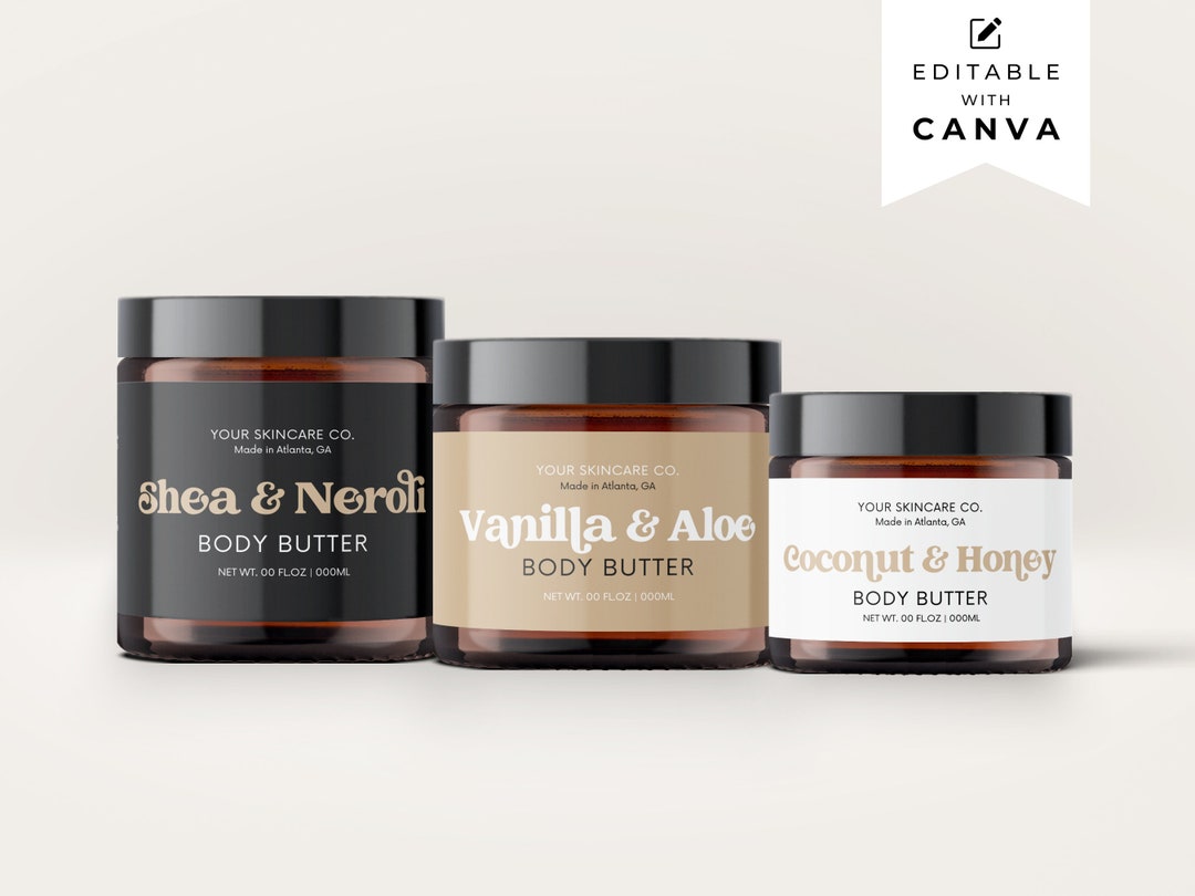 Editable Body Butter Jar Label Template, Modern Product Skincare Label ...