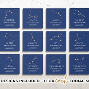 Printable Zodiac Candle Labels Template Canva, Horoscope Candle Label ...